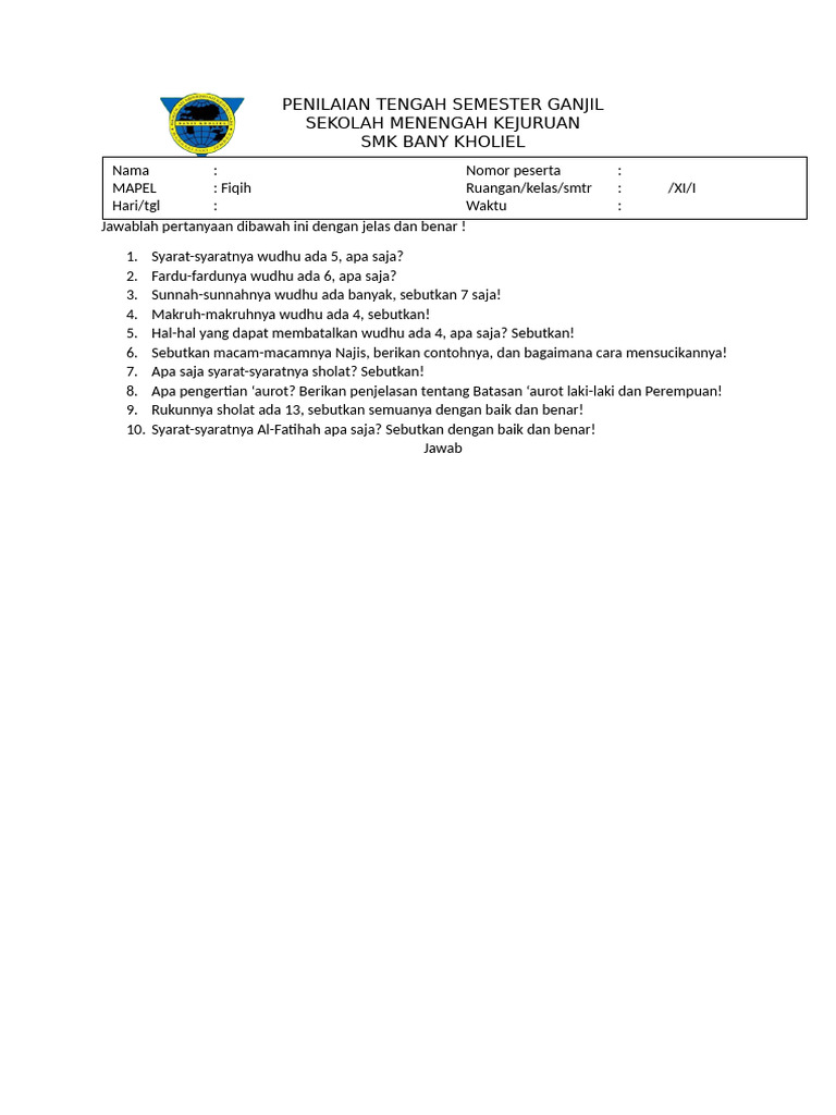 Soal Fiqih Kelas Xi | PDF