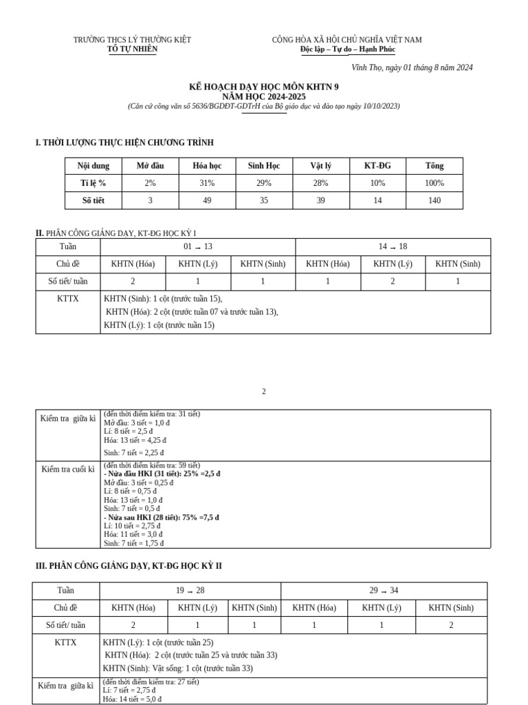 KHBD KHTN 9 Theo CV 5636 | PDF