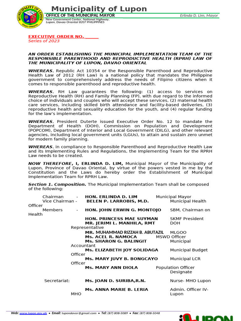 E.O. Mit Lupon | PDF