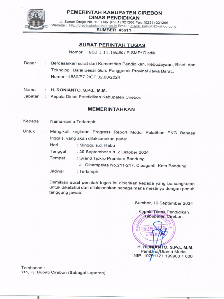 Surat Tugas Peserta Progres Rport Modul Pelatihan PKG BI27092024 | PDF