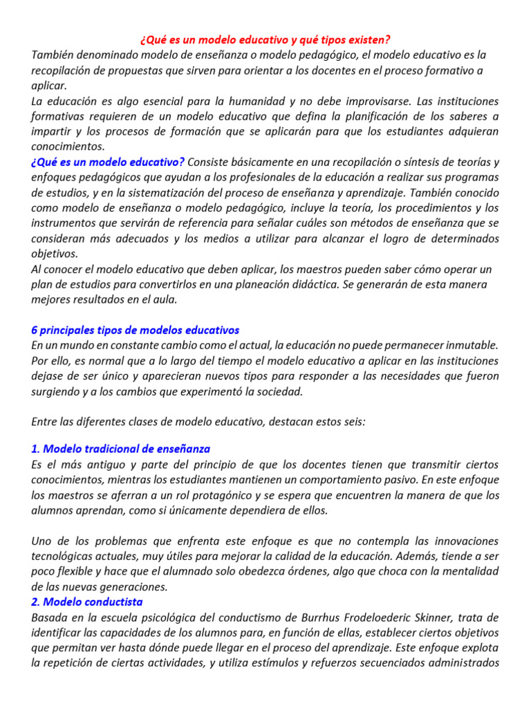 5.-Qué Es Un Modelo Educativo y Qué Tipos Existen | PDF