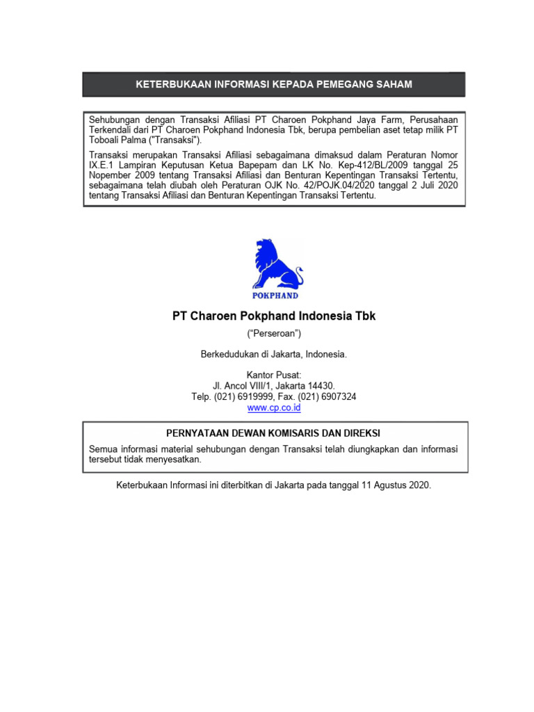 CPIN 200811 Keterbukaan Informasi | PDF