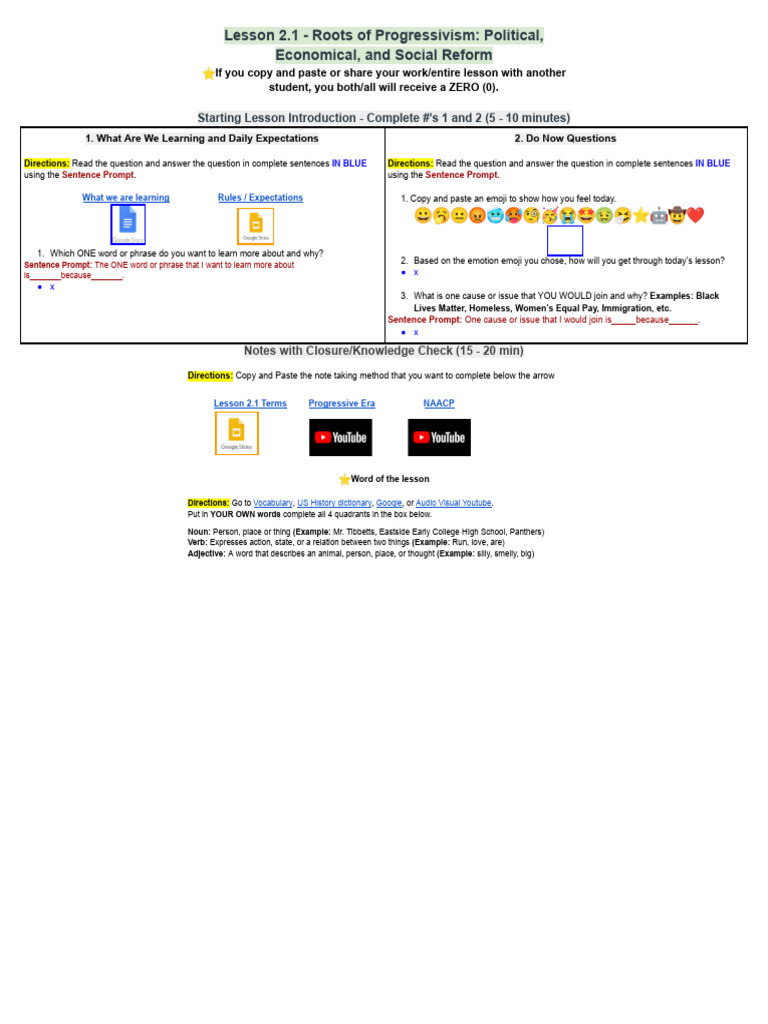 Lesson 2.1 (E) - Roots of Progressivism - Political, Economical, and ...
