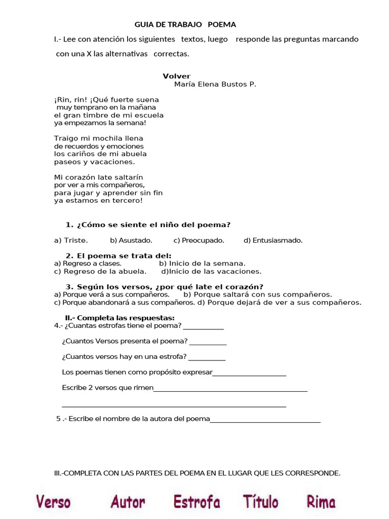 Guia Estudio Poema 2° Básico | PDF