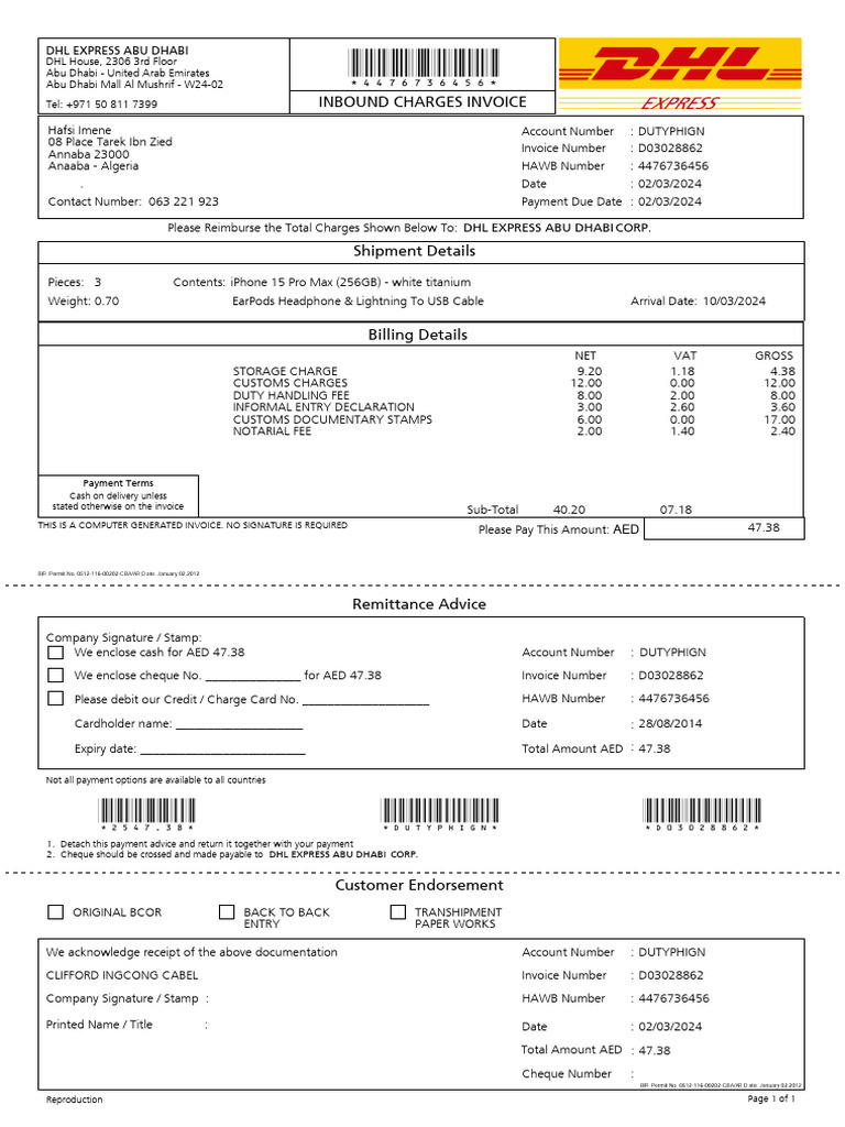 DHL Inbound Charges | PDF