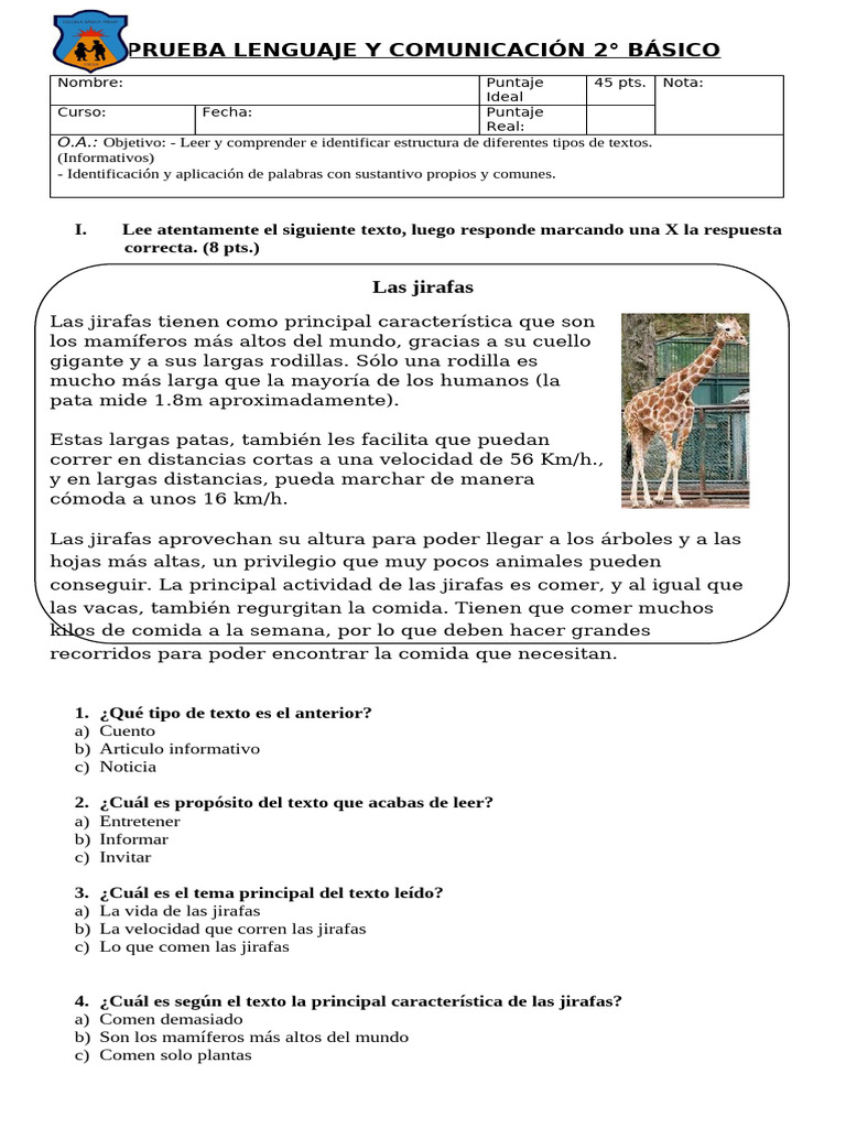 Prueba textos informativo. | PDF