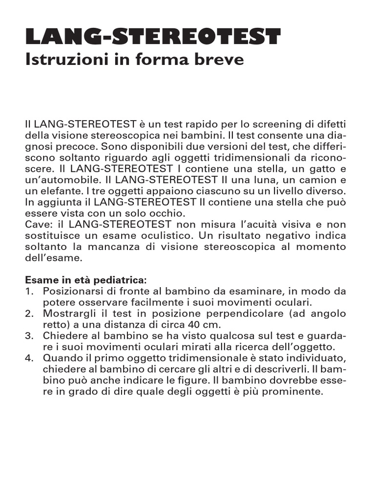 Lang Stereotest Istruzioni ITALIANO | PDF