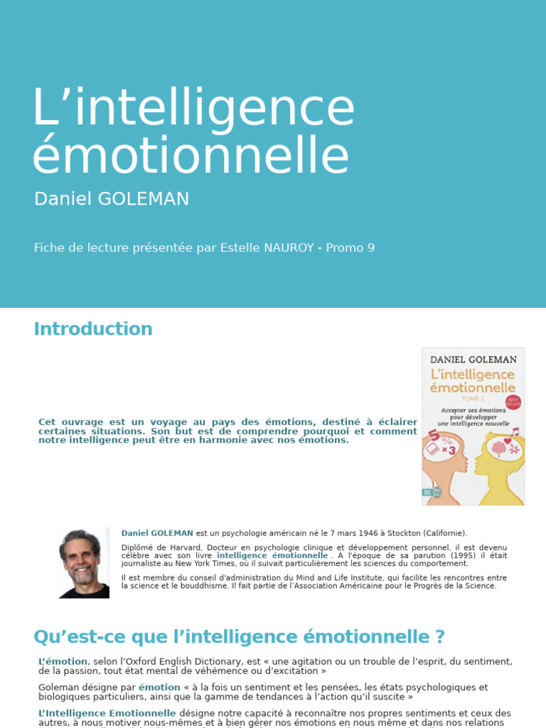 Fiche de Lecture - Intelligence Émotionnelle | PDF