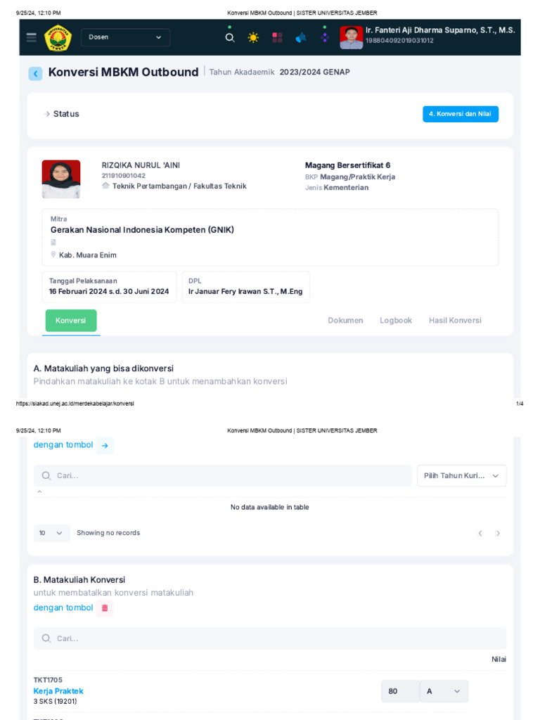 Konversi MBKM Outbound - SISTER UNIVERSITAS JEMBER - Rizqiqa | PDF