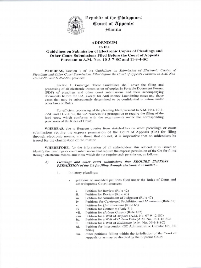 Ca Addendum - Efiling - Guidelines | PDF
