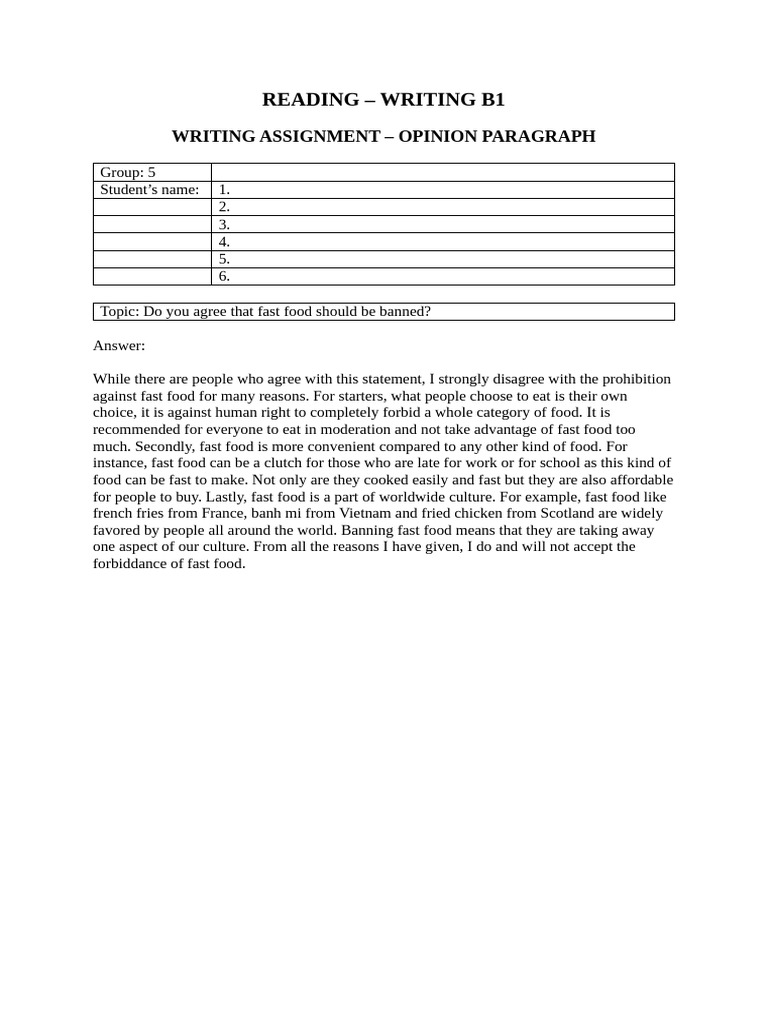 Writing b1 Template Minh An | PDF