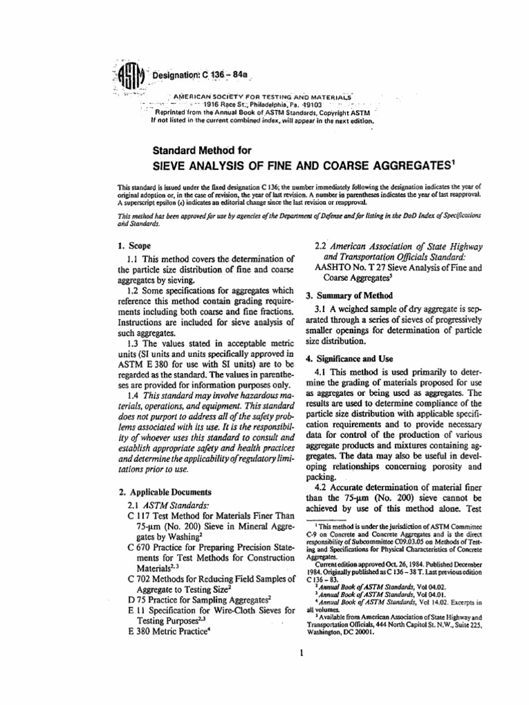 ASTM C136-84a | PDF