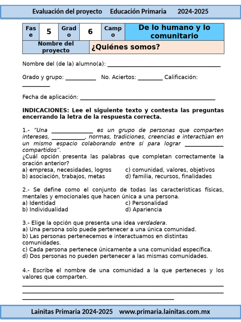 6° Octubre - Examen 9 Quiénes Somos | PDF