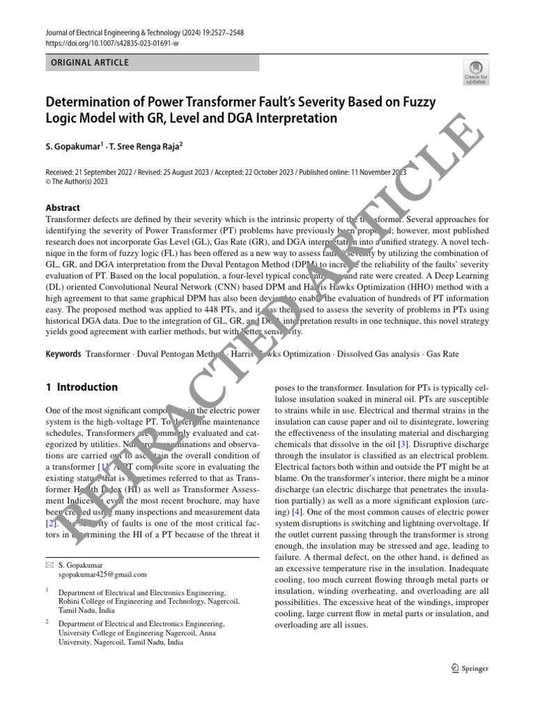 Determination of Power Transformer Fault's Severity Based On Fuzzy Logic Model With GR, Level ...