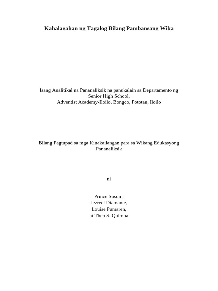 Kahalagahan NG Tagalog Bilang Pambansang Wika | PDF
