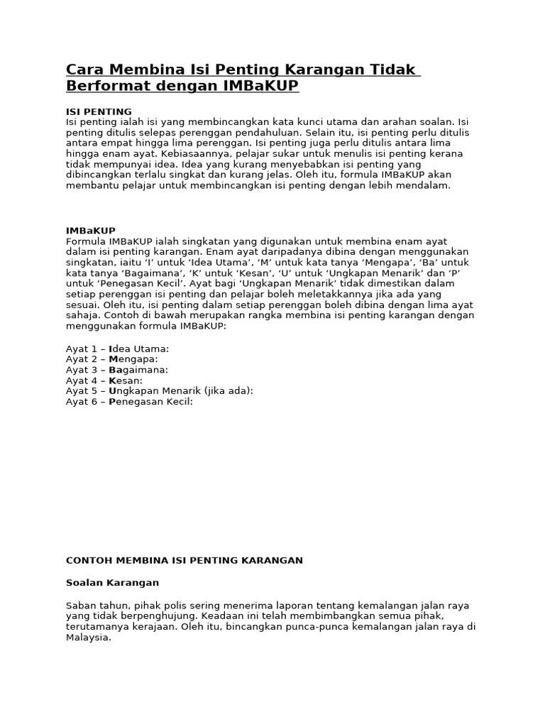Cara Membina Isi Penting Karangan Tidak Berformat Dengan IMBaKUP | PDF