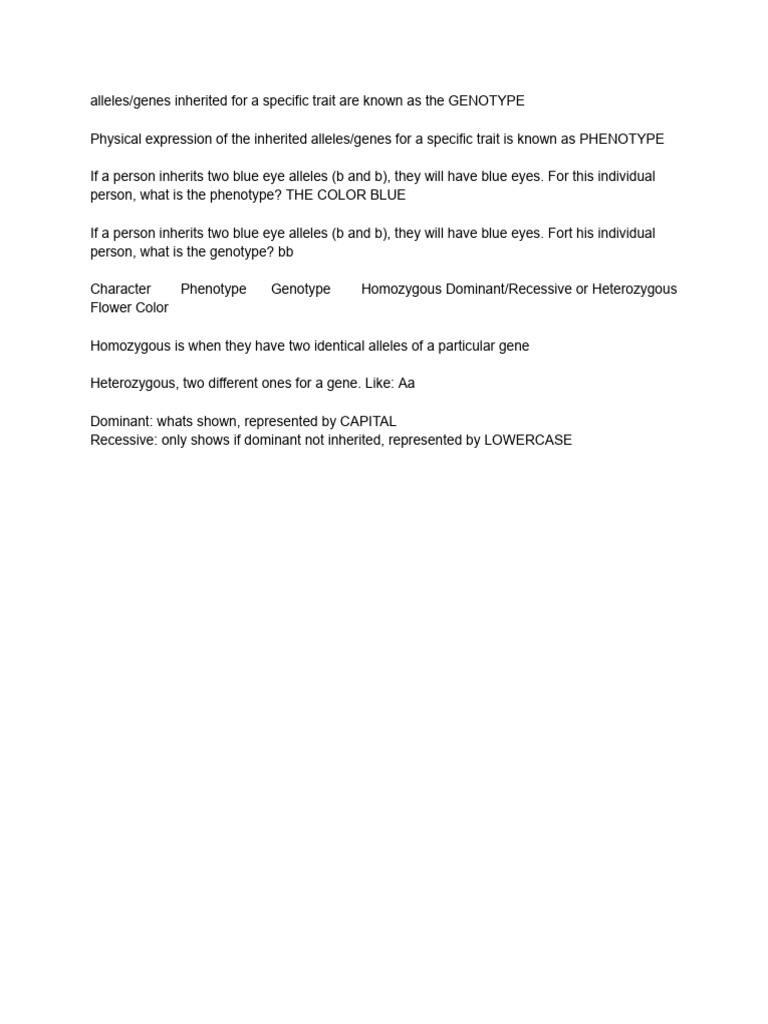 High School Biology Genetics Quick Notes | PDF