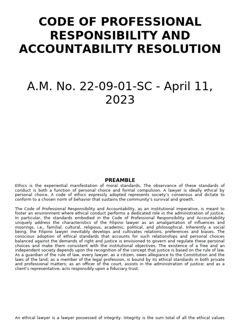 Code of Professional Responsibility and Accountability Resolution Flashcards | PDF