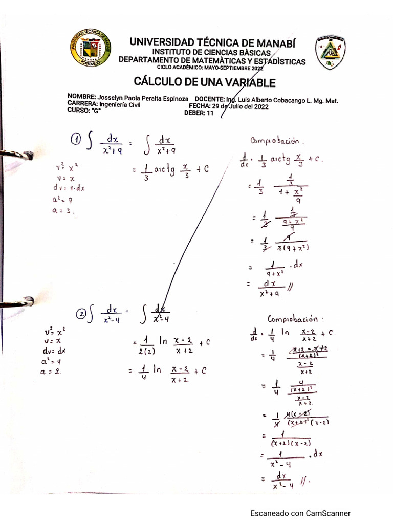 Integrales Deber 11 | PDF