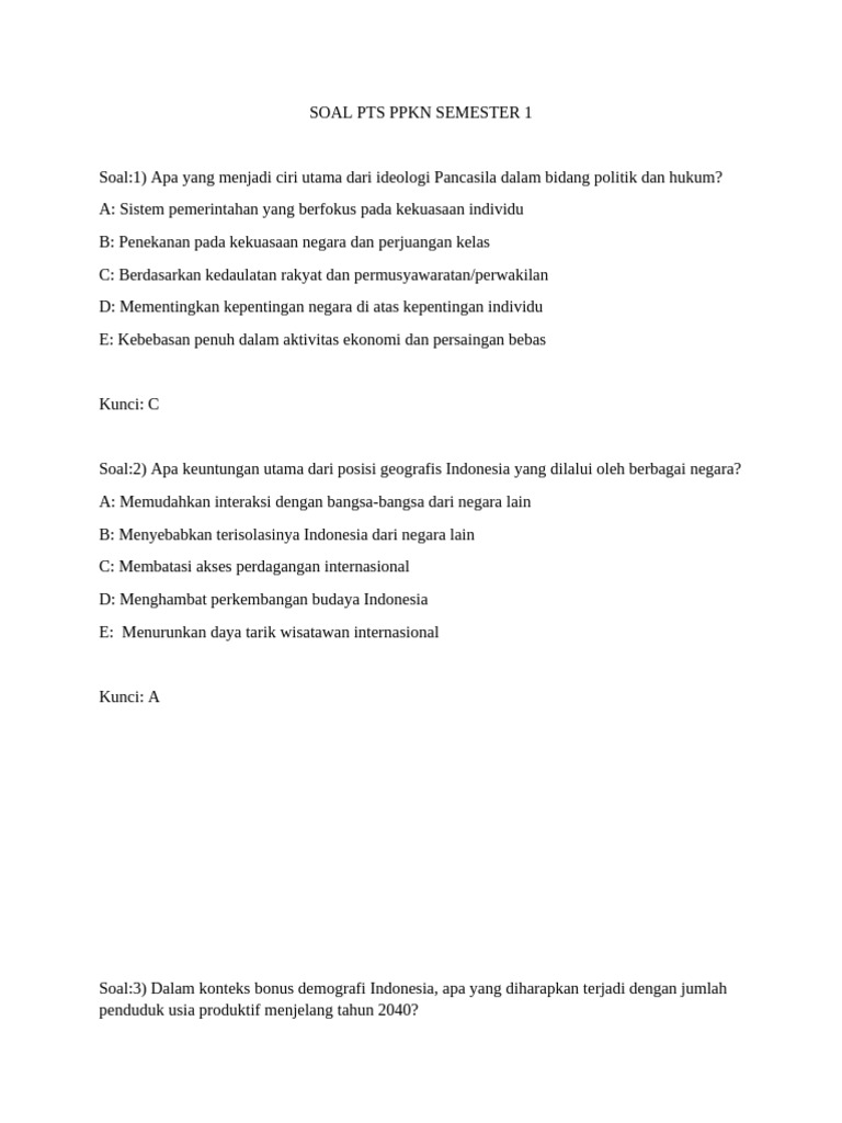 Soal PTS Ganjil PPKN 12 SEMESTER 1 | PDF