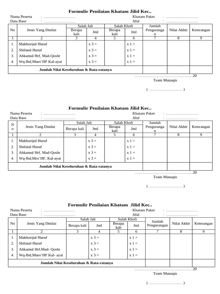 Formulir Penilaian Munaqosah | PDF