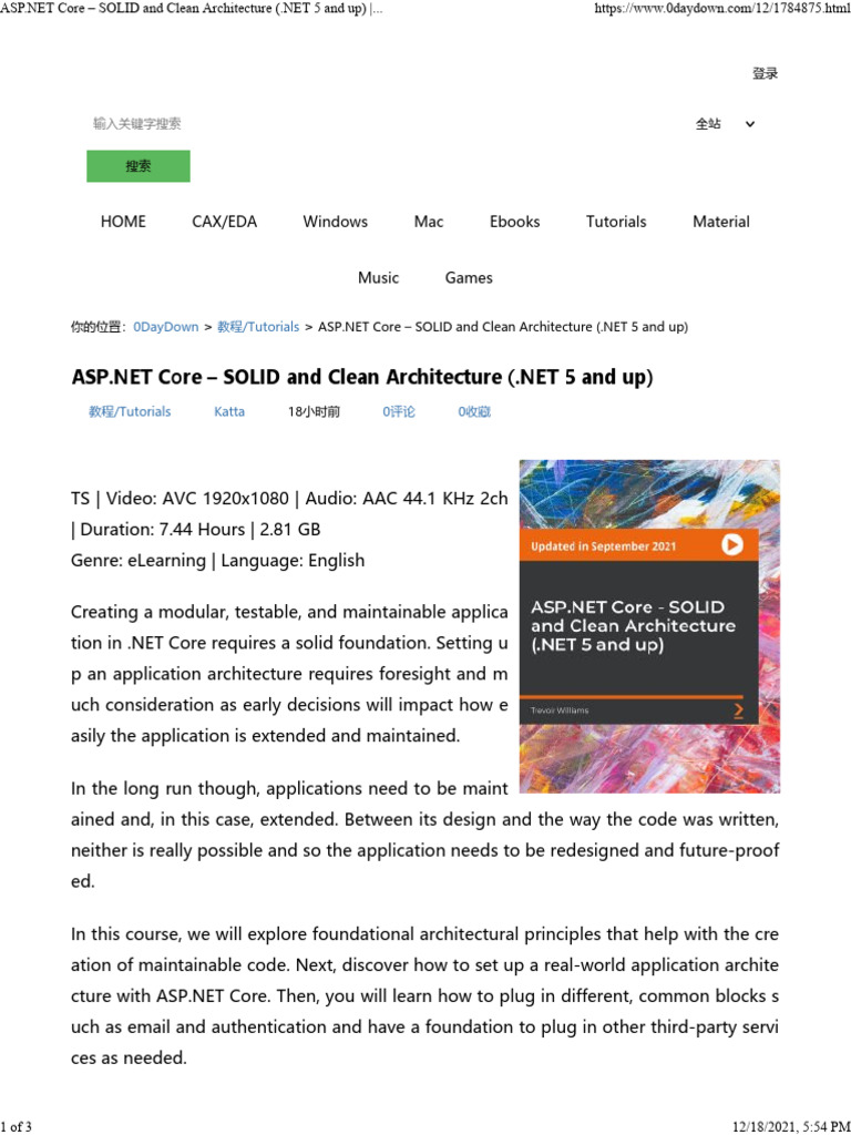 Core - SOLID and Clean Architecture (.NET 5 and Up) 百度网盘 Rapidgator Nitroflare | PDF