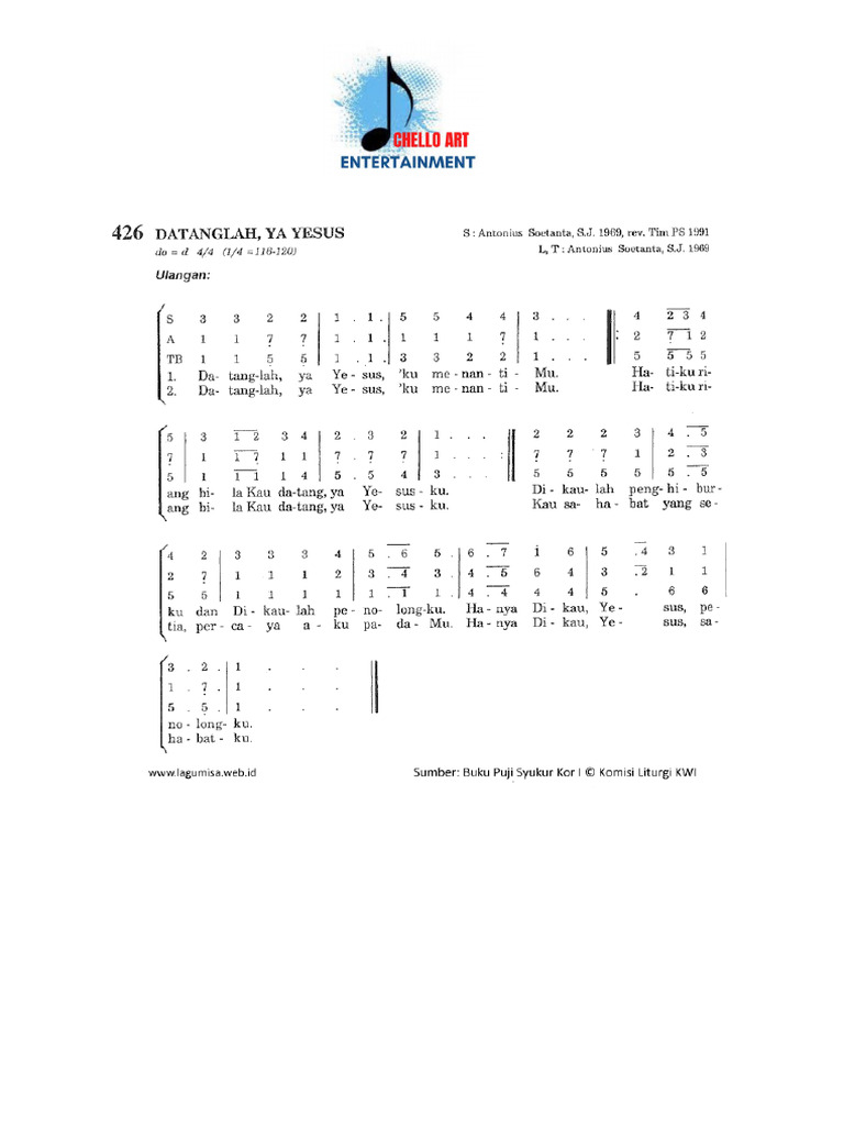 Ps-426-Komuni - Datanglah Ya Yesus | PDF
