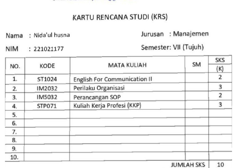 KRS Contoh KRS Dengan Matakuliah | PDF