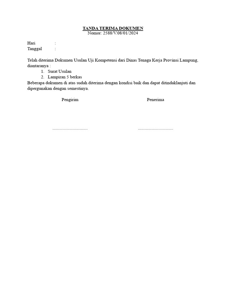 Tanda Terima Dokumen | PDF