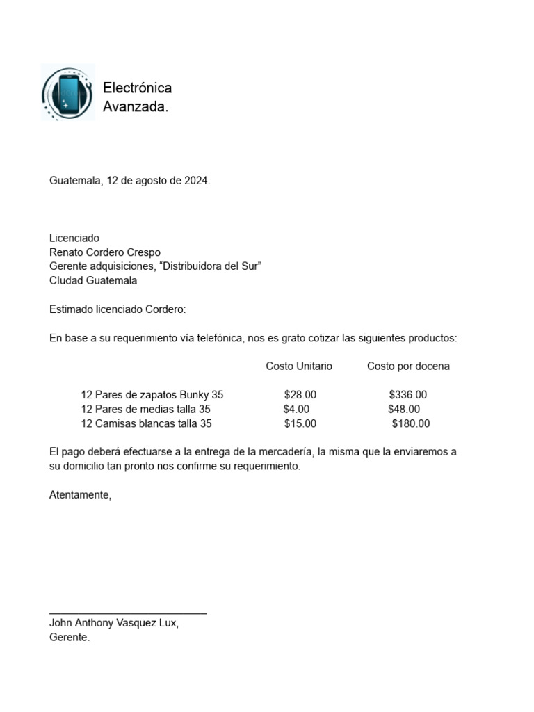 Carta de Cotizacion | PDF