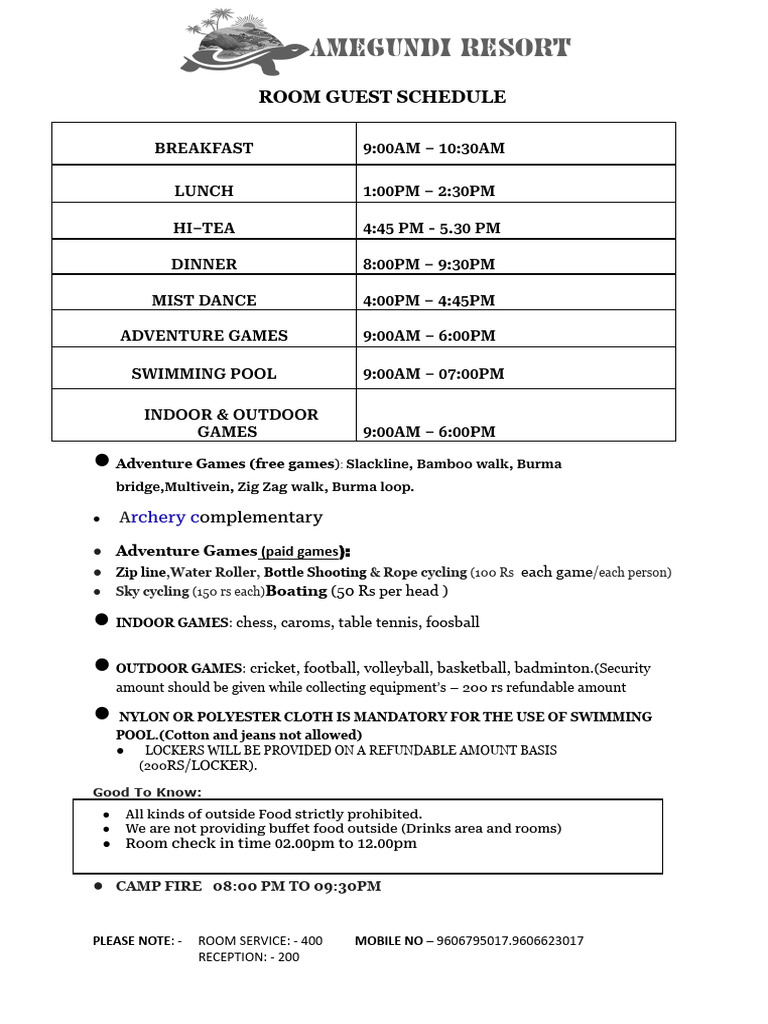 Room Guest Schedule | PDF