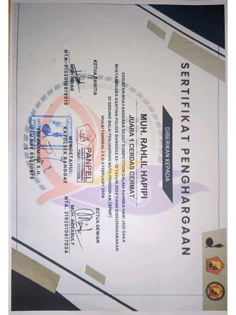 Muh. Rahlil Hapipi - Sertifikat Cerdas Cermat | PDF