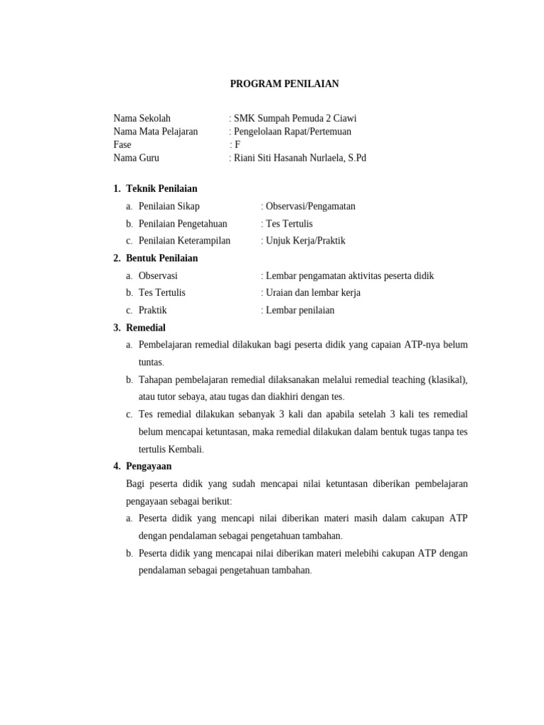 PROGRAM PENILAIAN | PDF