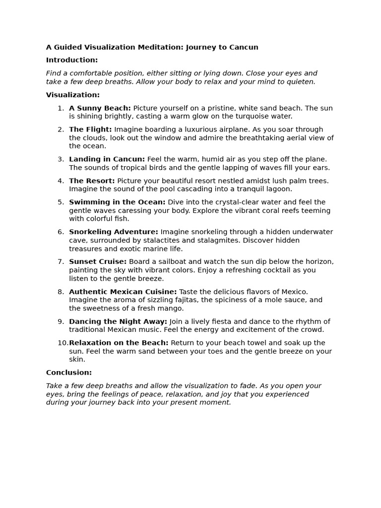 A Guided Visualization Meditation Cancun Beach | PDF