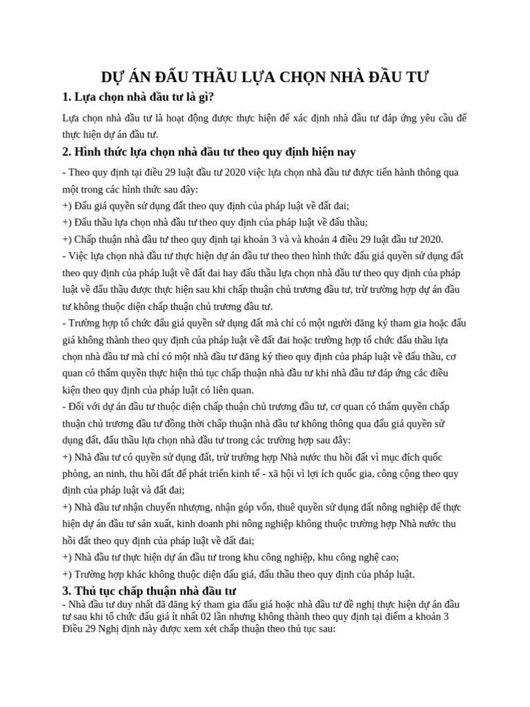 Du An Dau Thau Lua Chon Nha Dau Tu | PDF