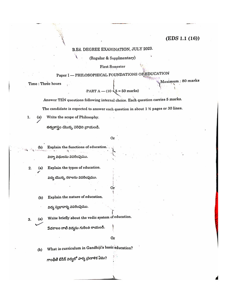 B.Ed 1st Sem Questions | PDF