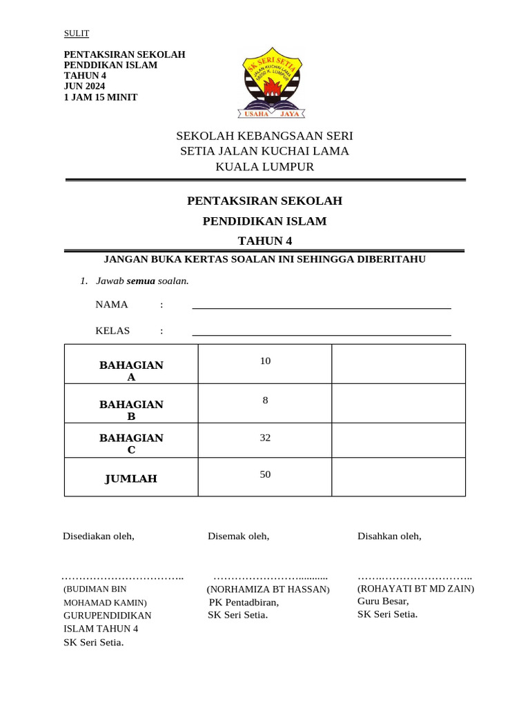 CONTOH MUKA DEPAN PS THP2 2024 | PDF