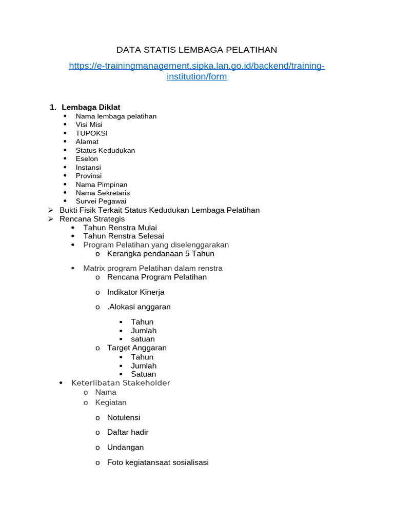 Data Statis Lembaga Pelatihan | PDF