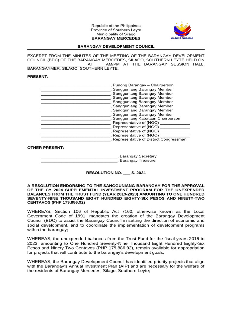 BDC and SB Resolution For Supplemental AIP - GEN FUND | PDF