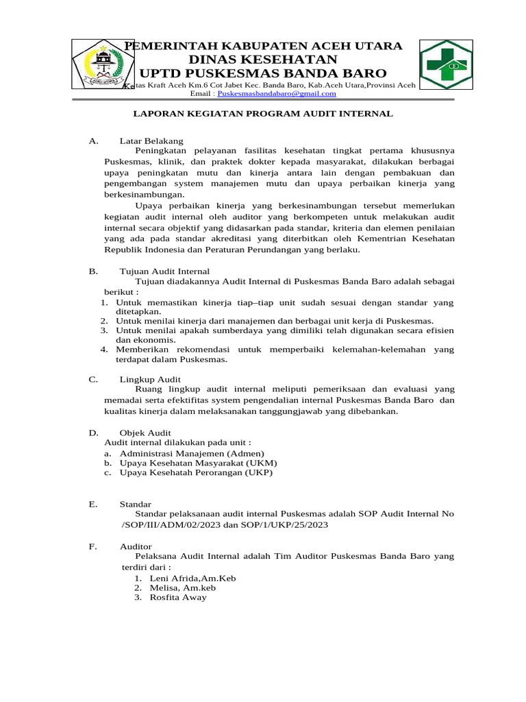 Laporan Kegiatan Program Audit Internal | PDF