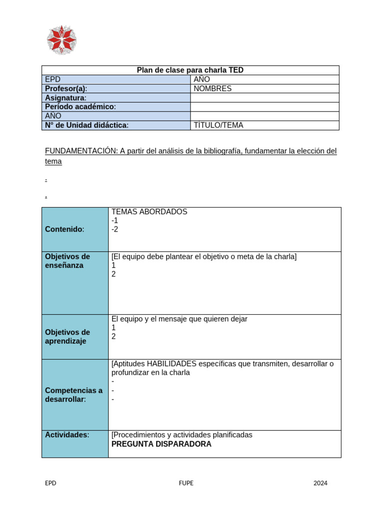 PLAN DE CLASE PARA CHARLA TED | PDF