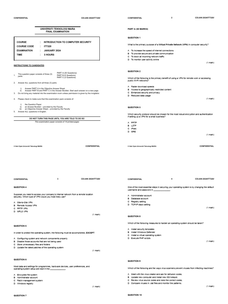 ITT320 Final Exam Jan 20241 | PDF | Computer Virus | Security