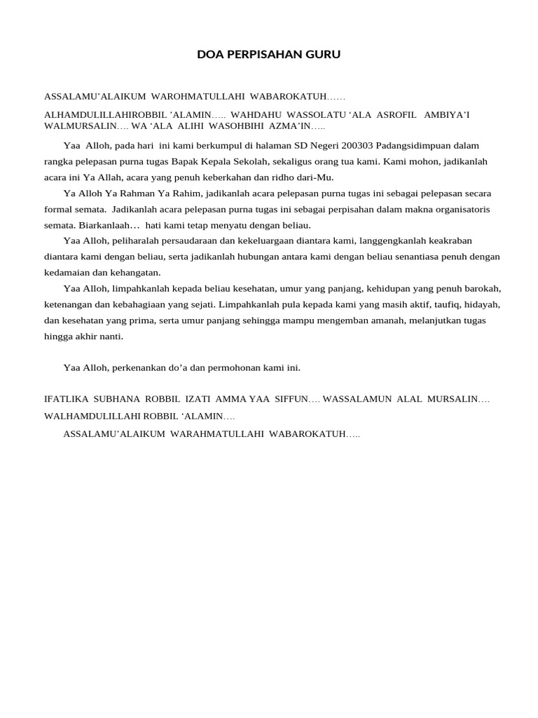 Doa Perpisahan Guru | PDF