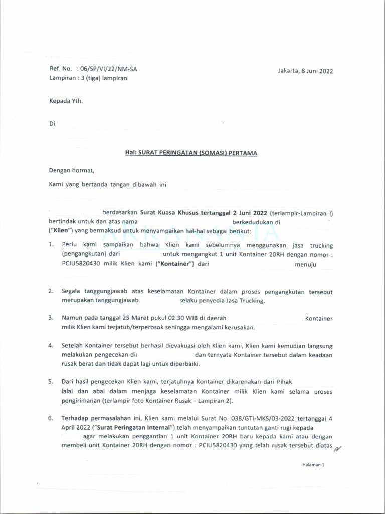Contoh Surat Somasi I | PDF
