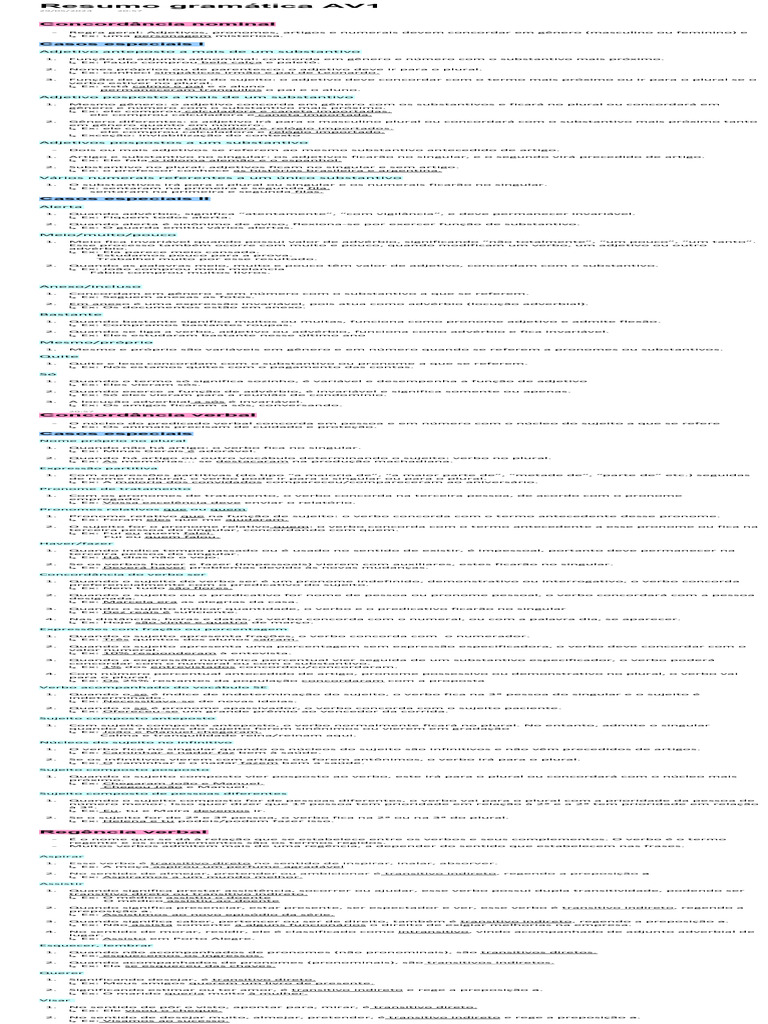 Resumo Gramática AV1 | PDF