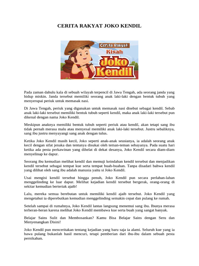 Cerita Rakyat Joko Kendil | PDF