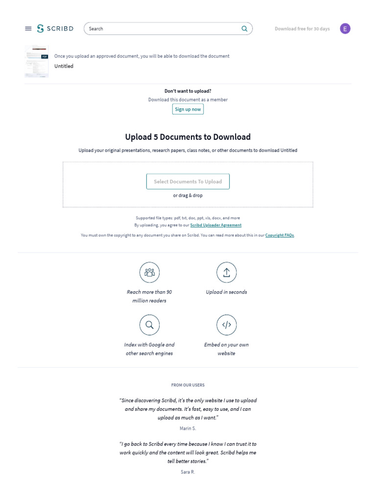 Upload 5 Documents To Download: Untitled | PDF