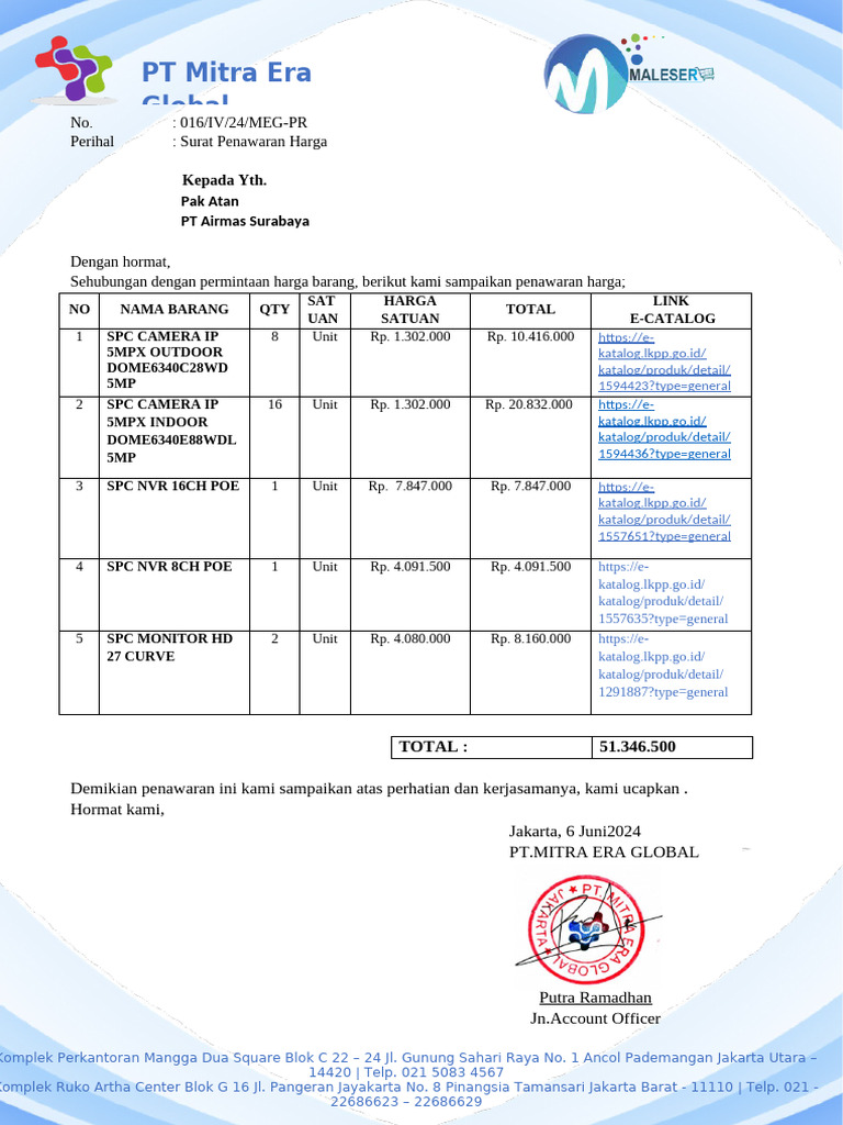 Surat Penawaran IPCAM CCTV Airmas Surabaya Rev | PDF