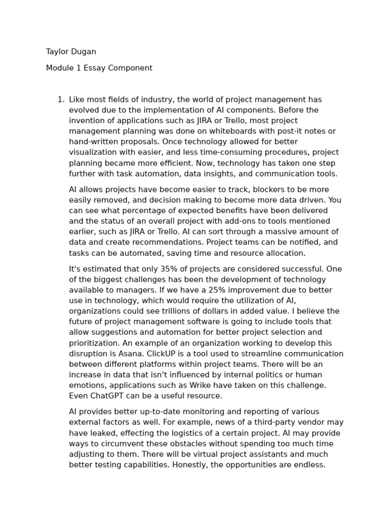 Dugan, Taylor - Essay1 | PDF