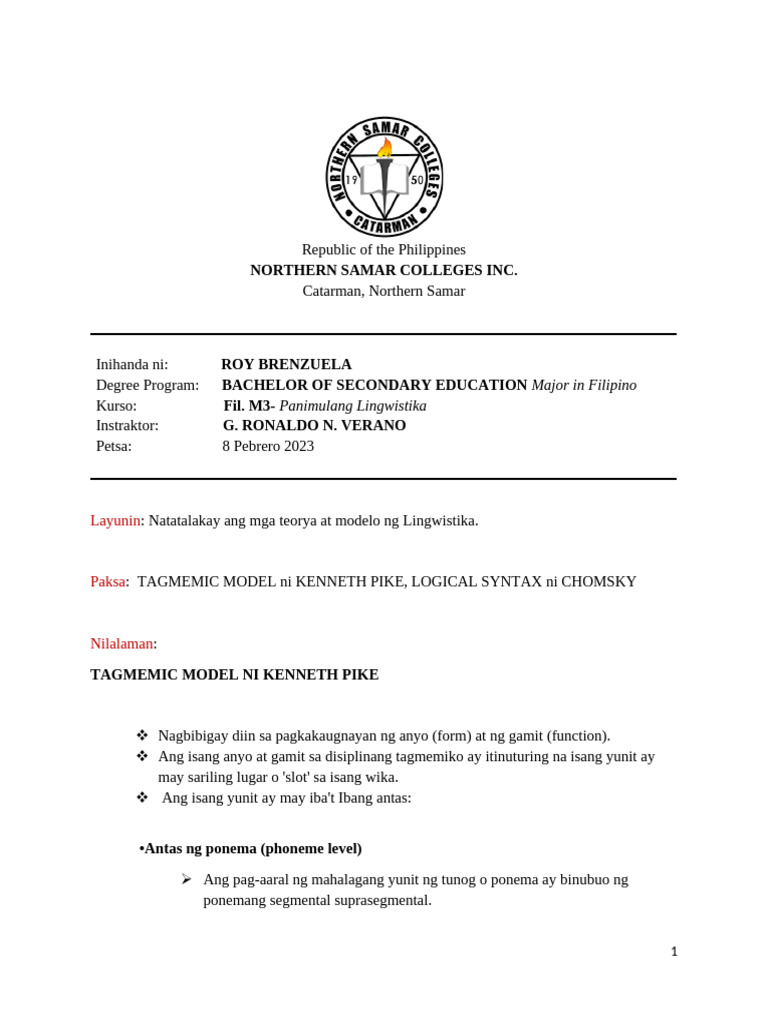 Tagmemic Model & Logical Syntax | PDF | Linguistics | Grammar